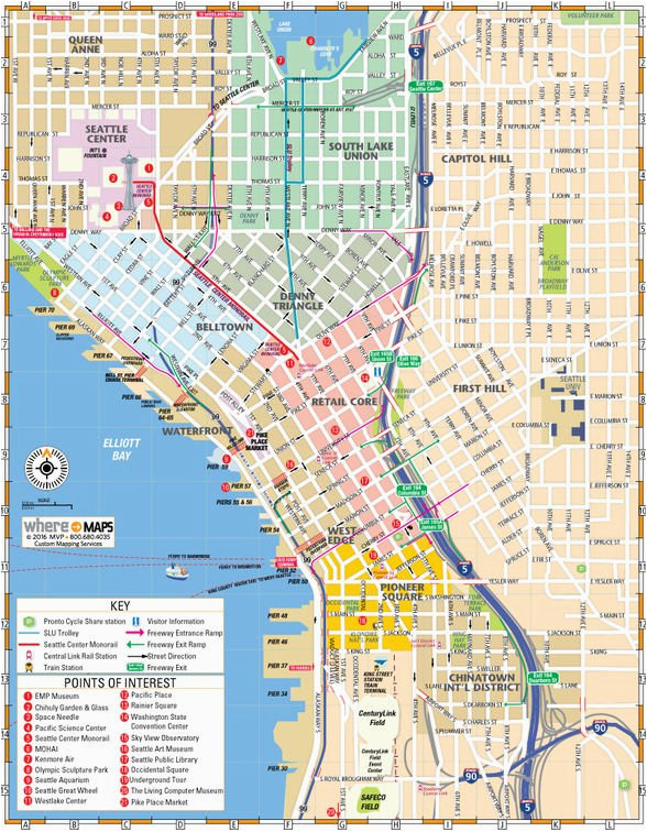 Oregon attractions Map Map Of Downtown Seattle Interactive and ...